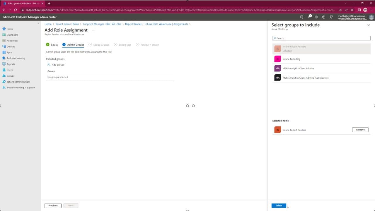 How to Create an Intune Data Warehouse Readers Group